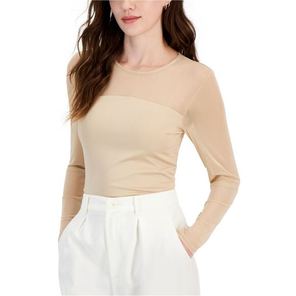 Crave Fame | Tops | Crave Fame Womens Mesh Knit Blouse Beige Juniors Xs ...